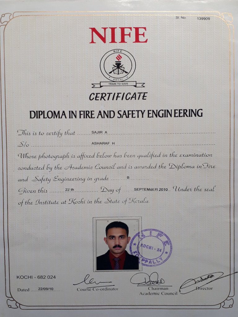 Diploma in Fire and Safety Engineering Certificate | PDF