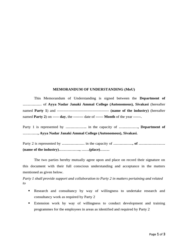 MoU Format - Between College and Industry-Final | PDF | License ...