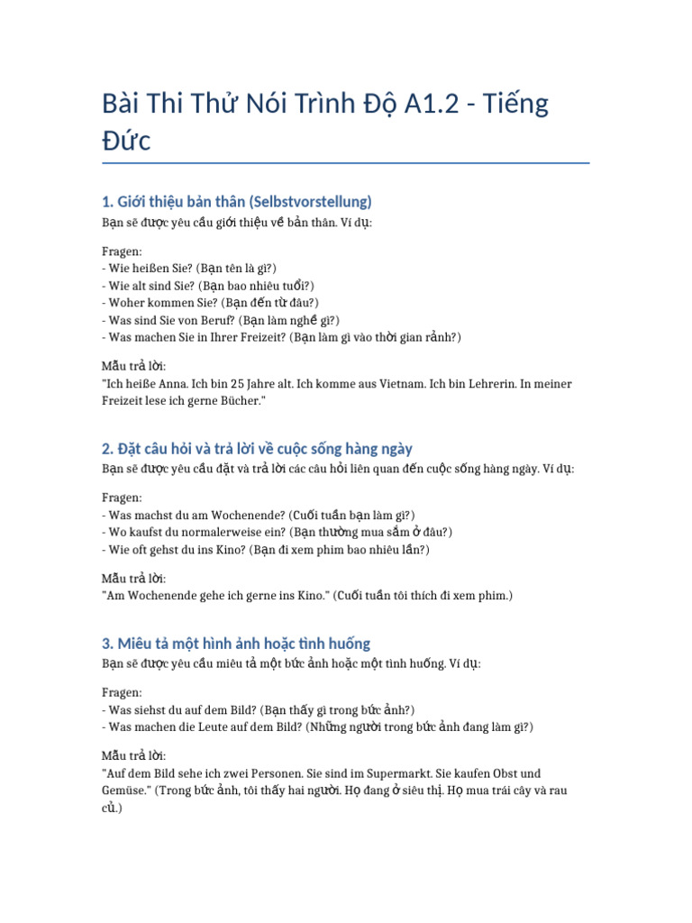 Bai Thi Thu Noi Trinh Do A1 2 | PDF
