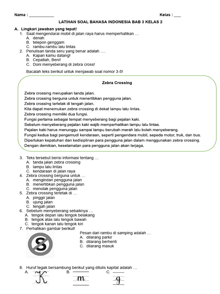 LATIHAN SOAL BAHASA INDONESIA BAB 3 KELAS 2.docx - Google Docs | PDF