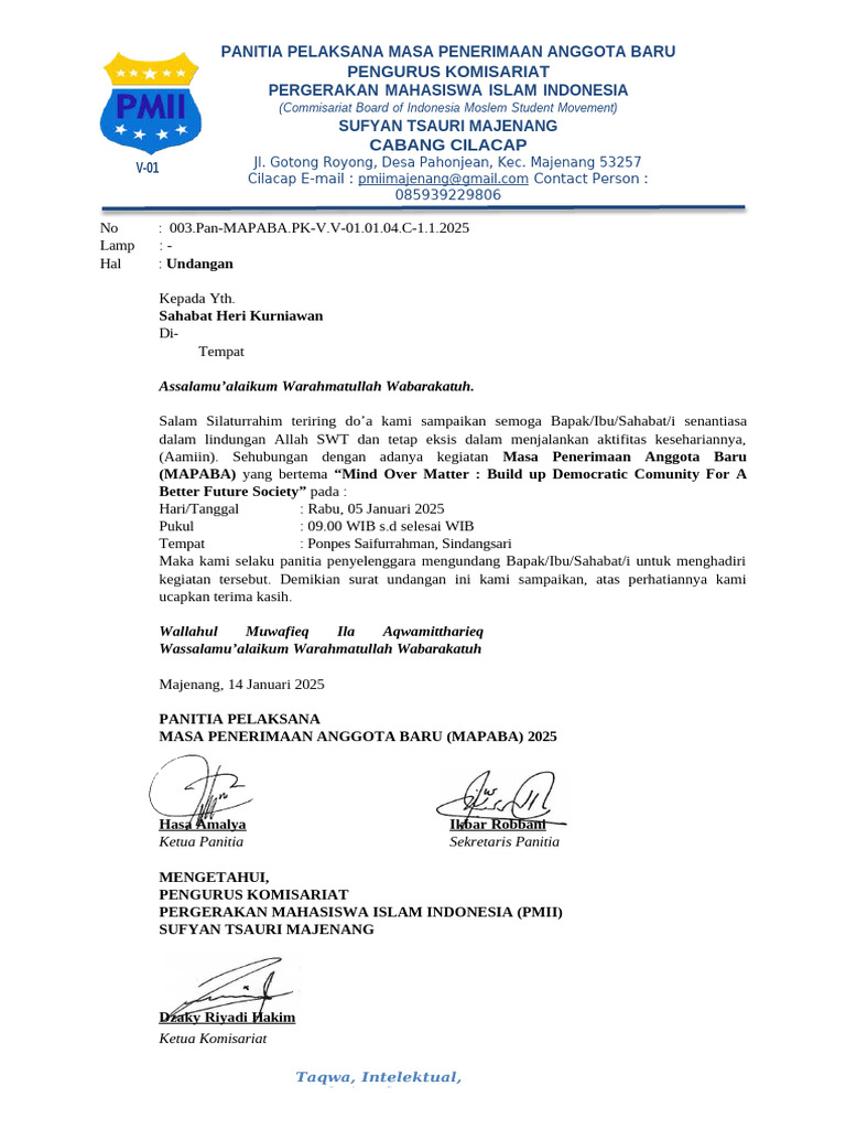 Undangan MAPABA 2025 PMII Majenang | PDF
