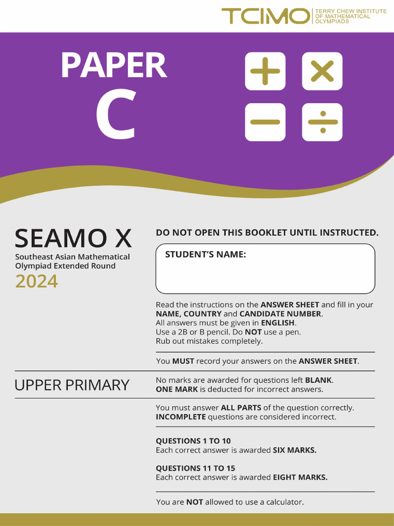 SEAMO X 2024 Paper C Questions | PDF | Area | Arithmetic