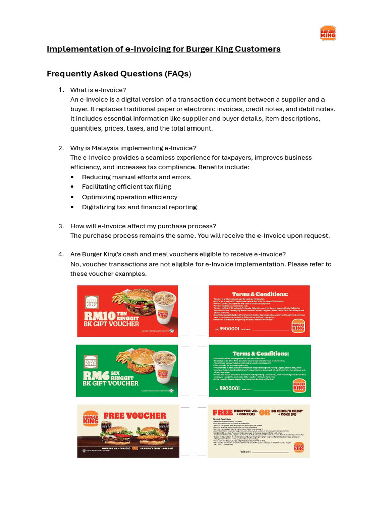 e-Invoicing FAQs for Burger King Customers | PDF | Qr Code | Receipt