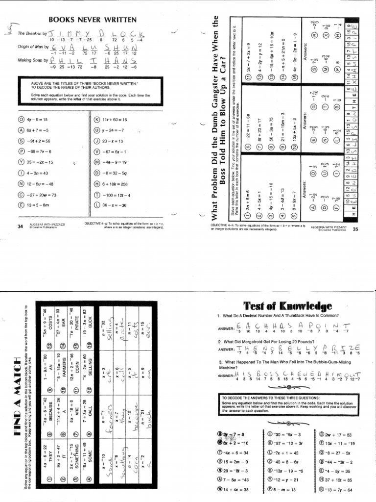 Ma 9 - Ws - Solving Ax B C With Integers P. 206-7 34-5 Key | PDF