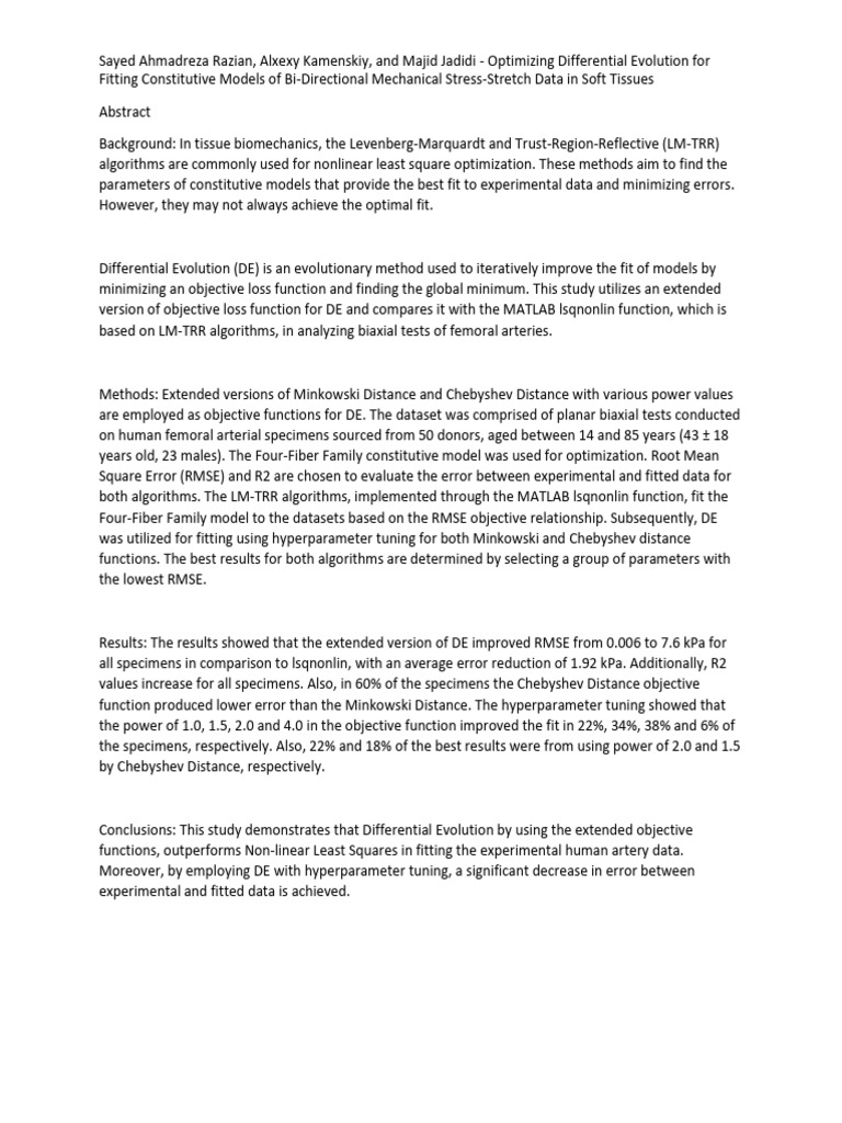 Optimizing Differential Evolution For Fitting Constitutive Models | PDF | Mathematical ...