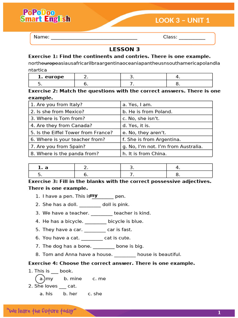 Look 3_Unit 1_Lesson 3 | PDF