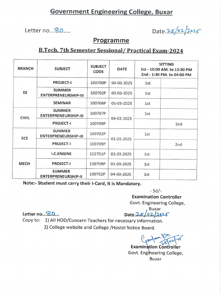 Gec - Buxar - Exam - 25 - 80 Date-25-02-2025 | PDF