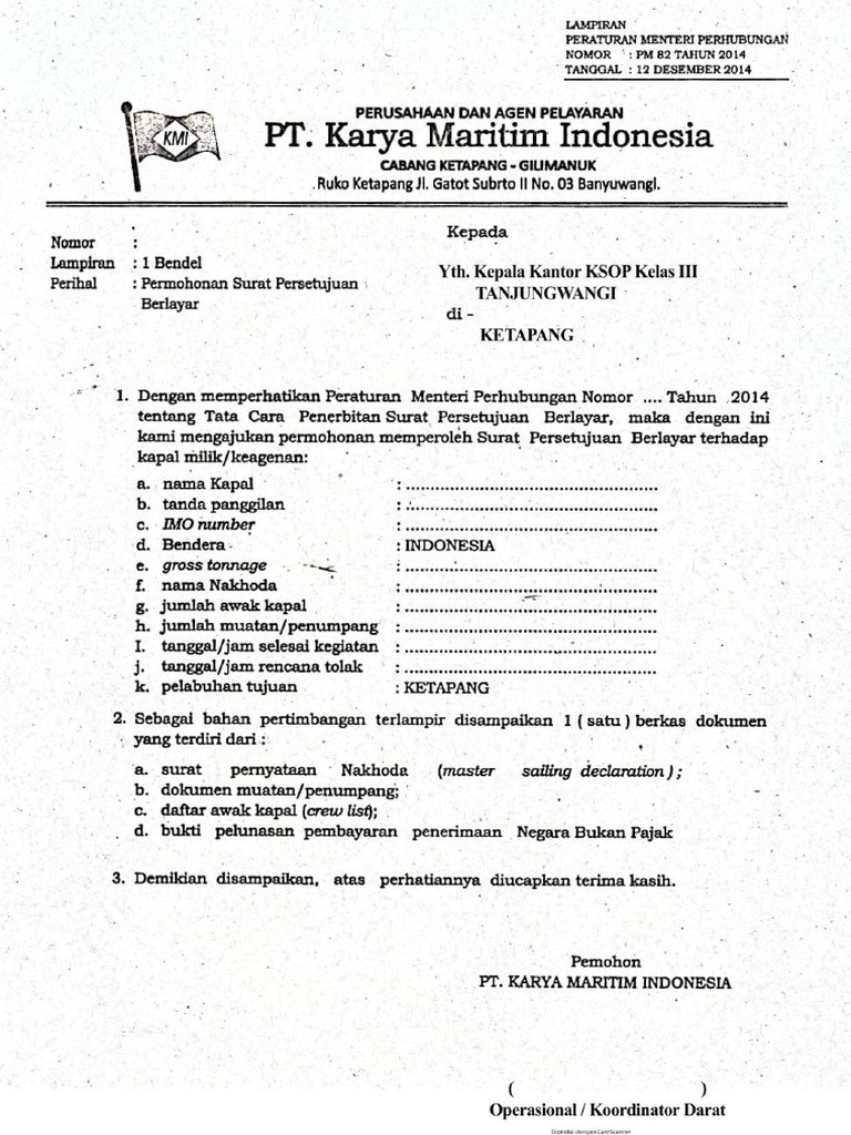 Permohonan SPB KSOP Ketapang | PDF