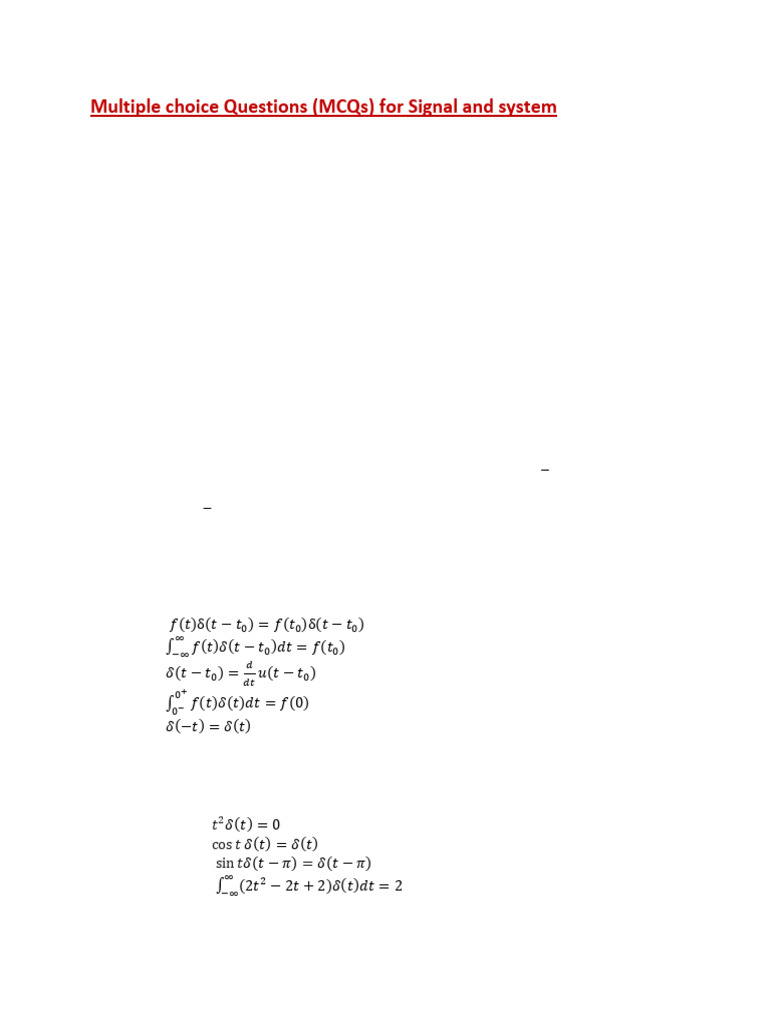 MCQs on Signals and Systems Concepts | PDF | Convolution | Mathematical Analysis