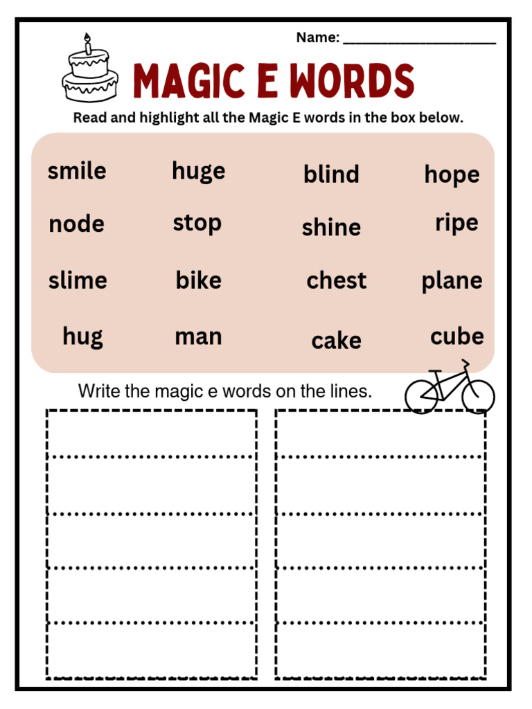 Magic E Words Worksheet | PDF