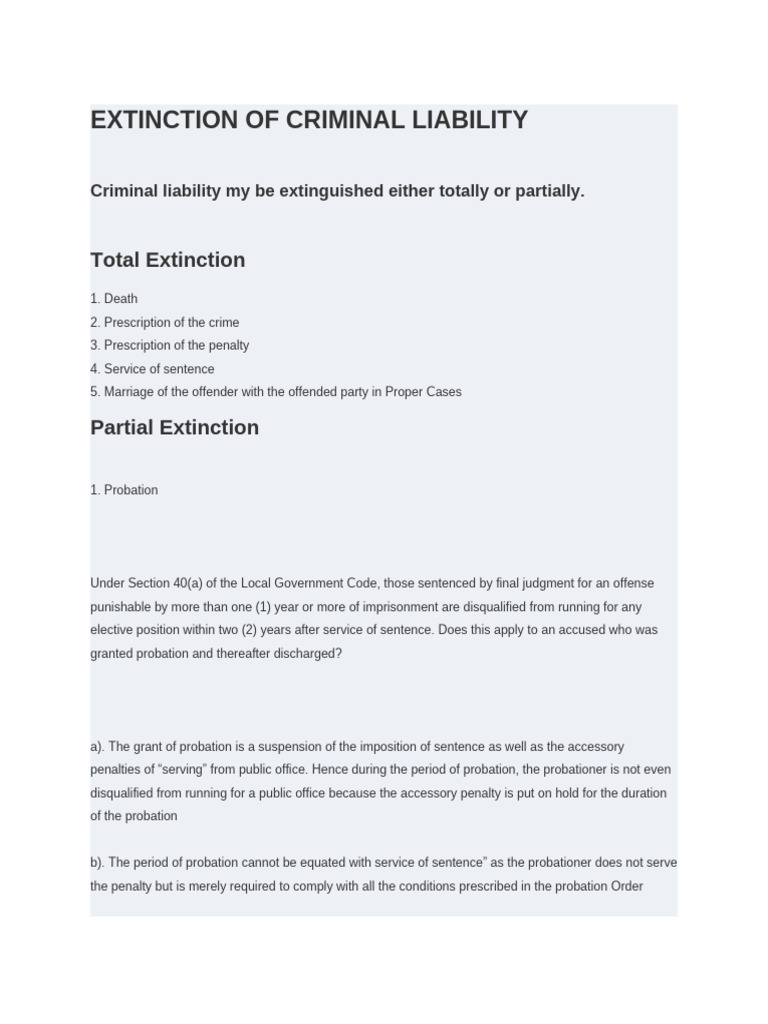 Extinction of Criminal Liability Explained | PDF