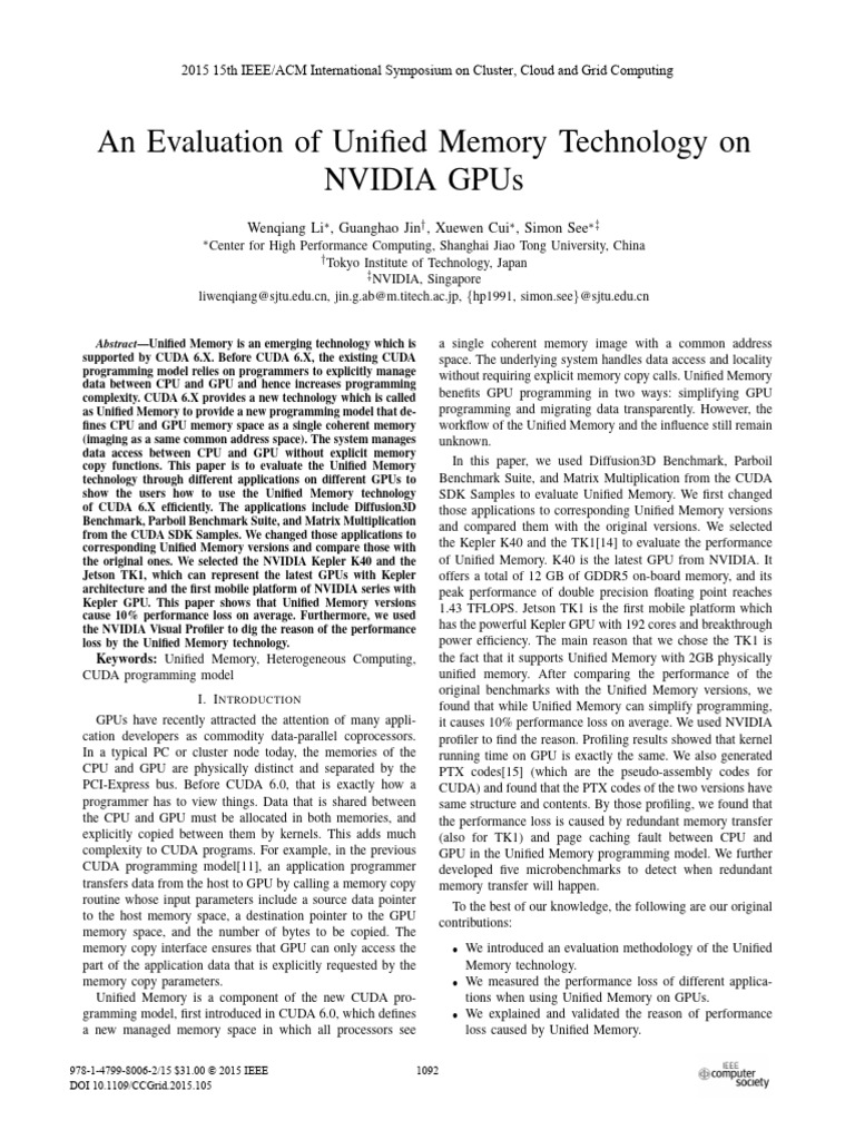 Unified Memory Evaluation on NVIDIA GPUs | PDF | Graphics Processing Unit | Computing
