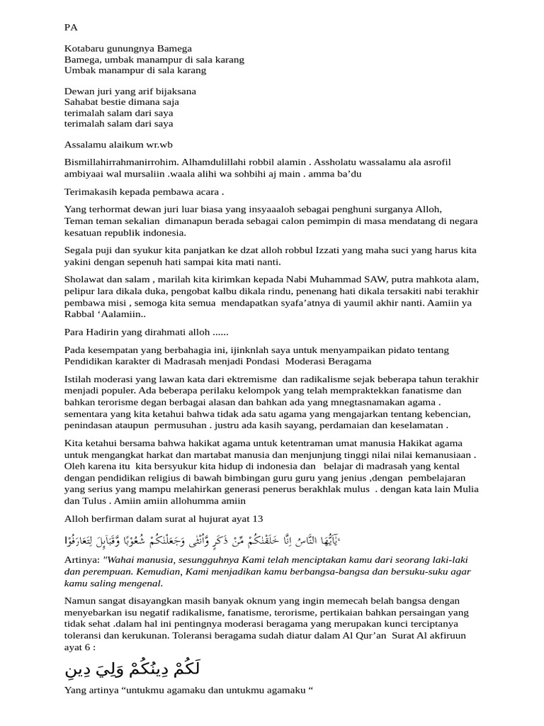 pidato_ bahasa indonesia porseni 2025 balya | PDF