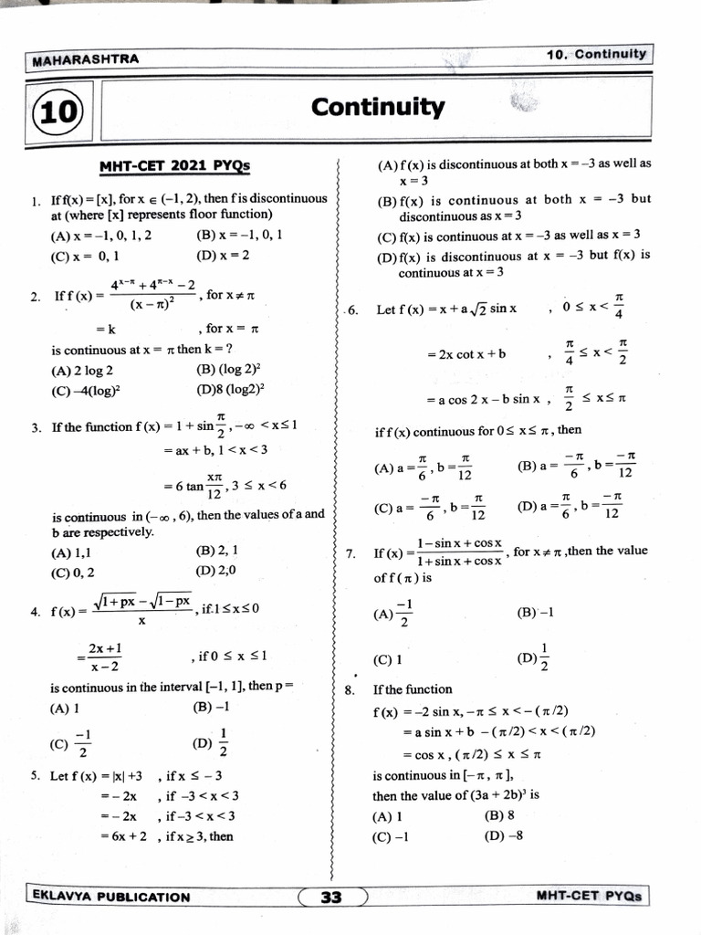 MHT-CET 2021 Continuity Problems | PDF