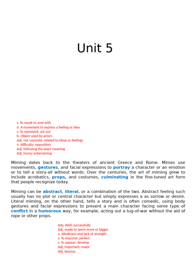 Unit 4- mime | PDF | Performing Arts