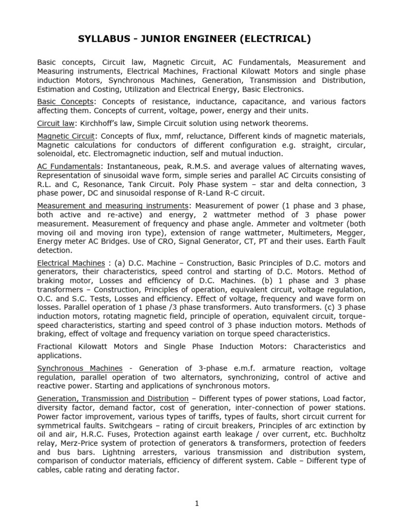 19 Syllabus JE Electrical | PDF | Electric Motor | Transformer
