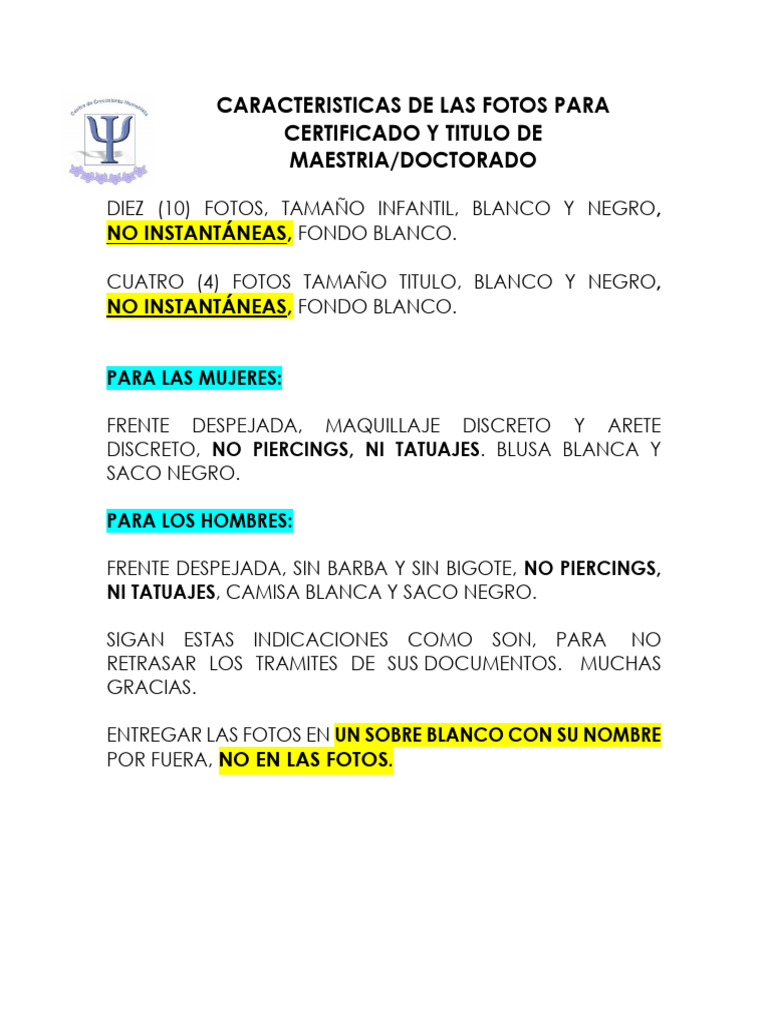 Caracteristicas de Las Fotos El Certificado y Titulo de Mtria y Doct. | PDF