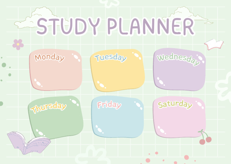 Green Cute Creative Illustration Study Planner PDF | PDF