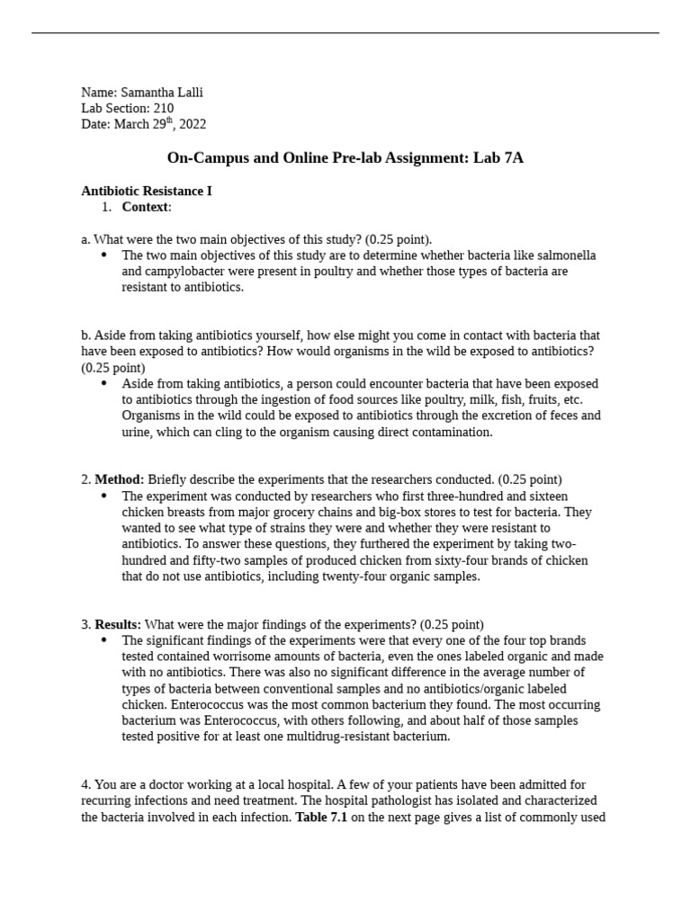Lab7APre Labassignment | PDF | Bacteria | Gram Negative Bacteria
