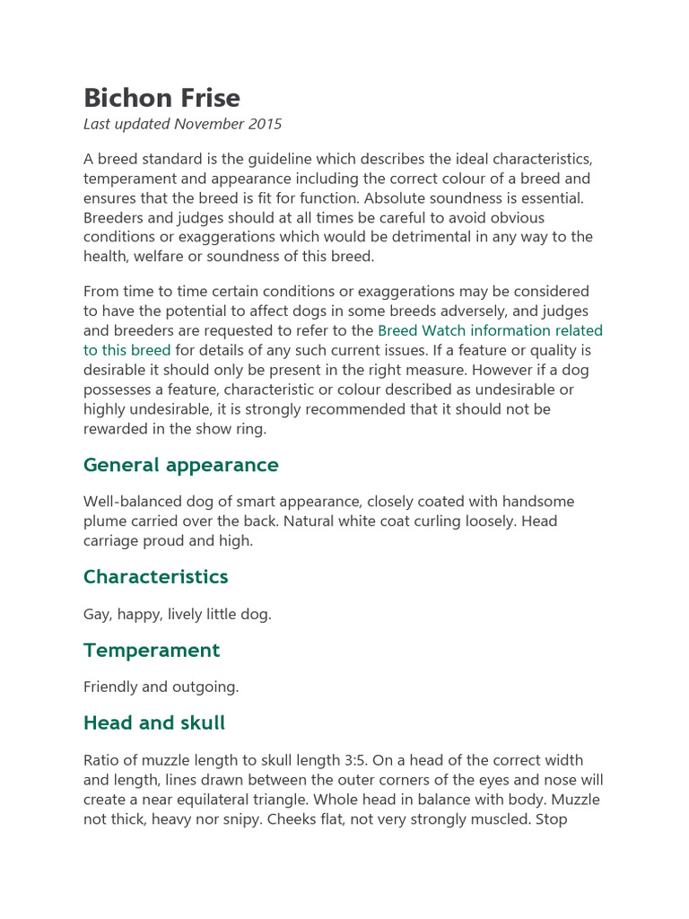 Bichon Frise Breed Standard | PDF | Dogs