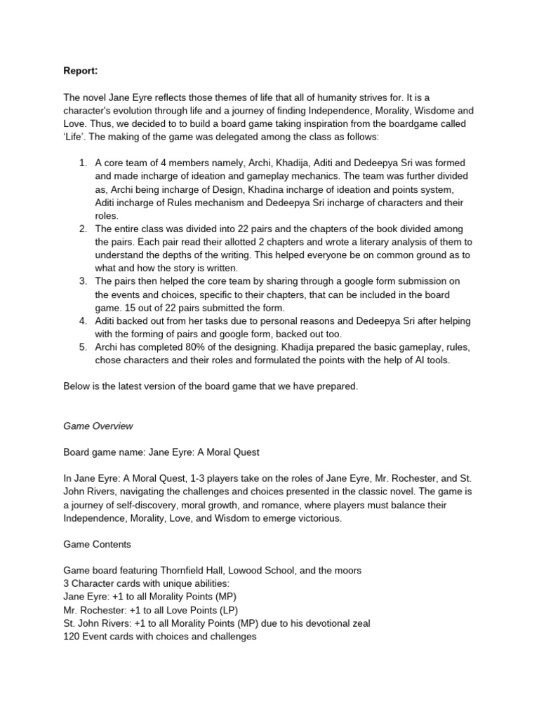 Board Game Report | PDF | Jane Eyre