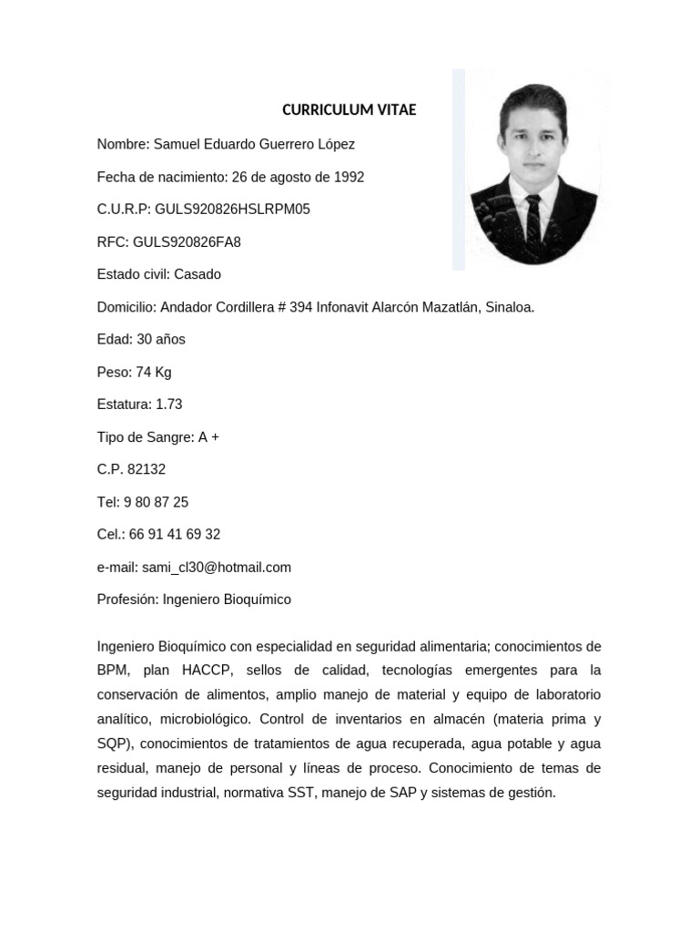 CV-20Samuel-20Guerrero-20IBQ (1) 1 | PDF | Agua | Análisis de Riesgo y ...