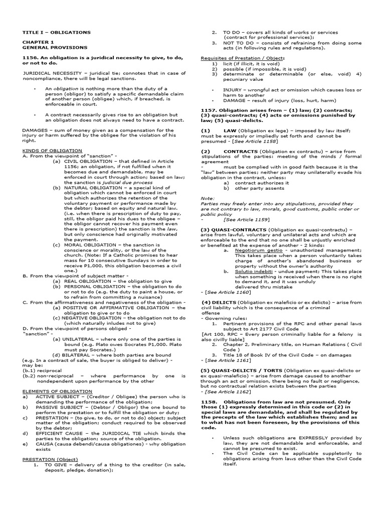 ObliCon Print | PDF | Law Of Obligations | Negligence