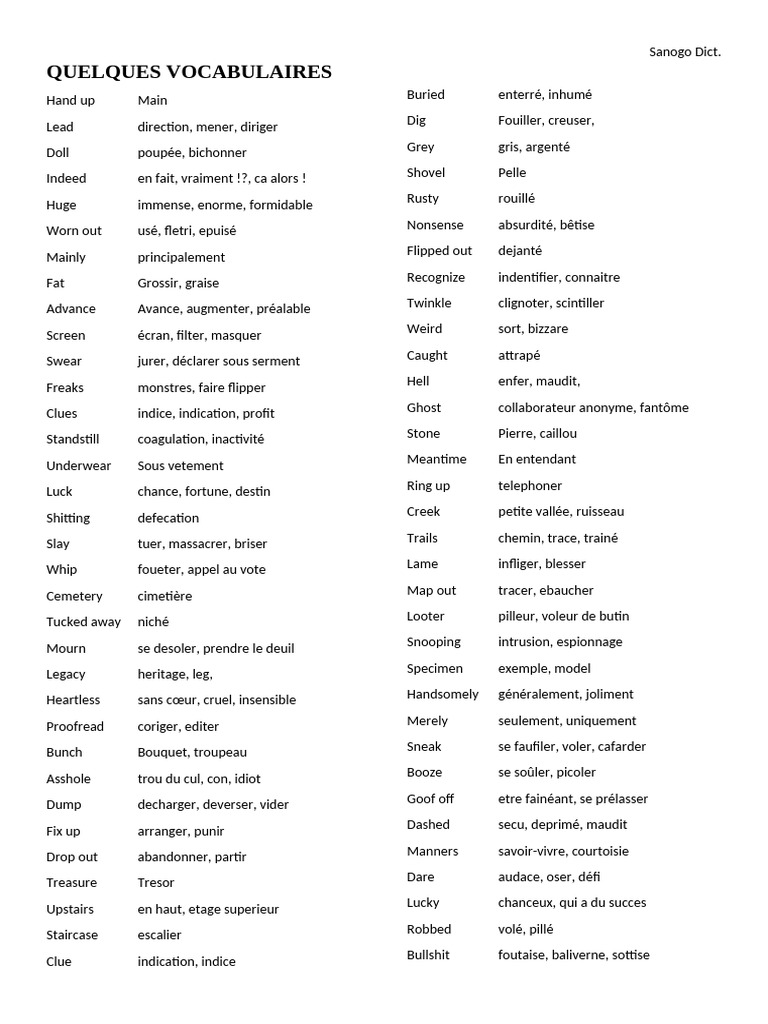 Vocabulaire Anglais Diversifié | PDF