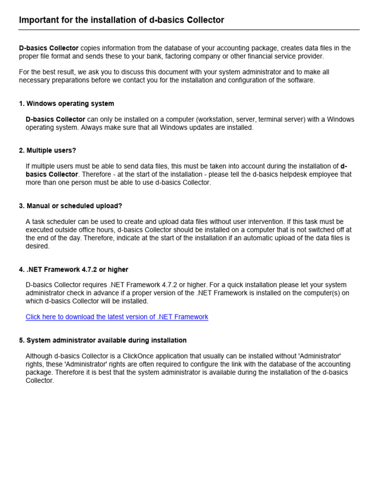 D-basics Collector Installation Guide | PDF | Microsoft Windows | Databases
