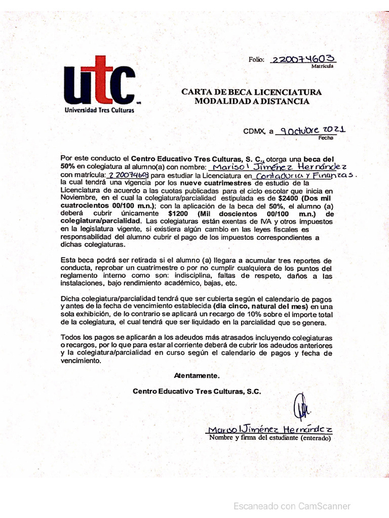 Carta de Beca | PDF