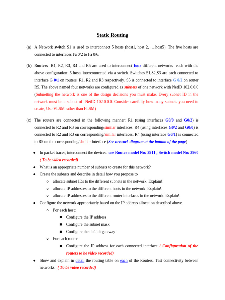 Static Routing - Yr2 Lab - 2024 | PDF | Ip Address | Router (Computing)