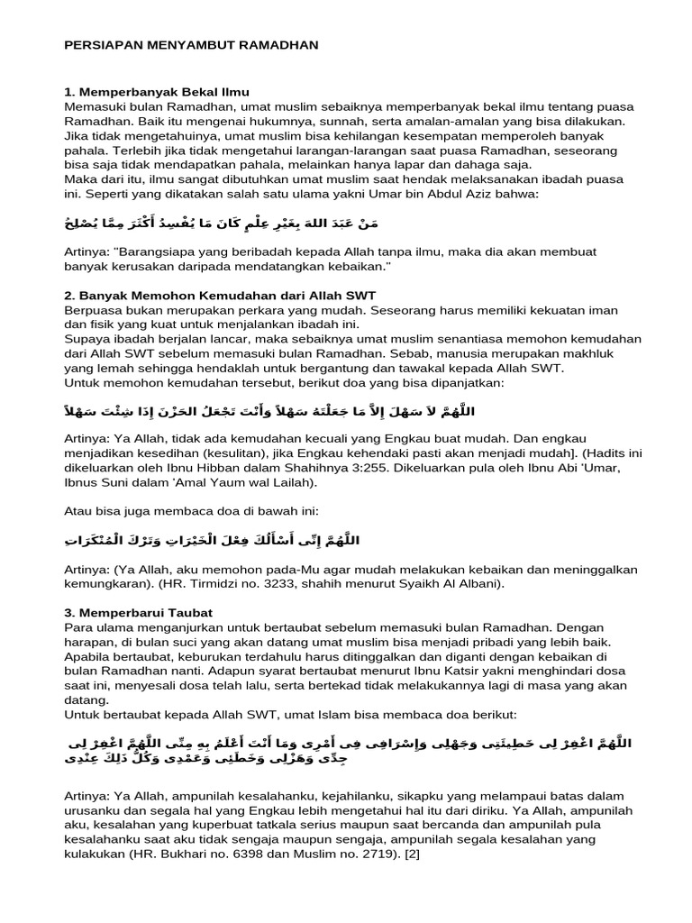 Persiapan Menyambut Ramadhan | PDF