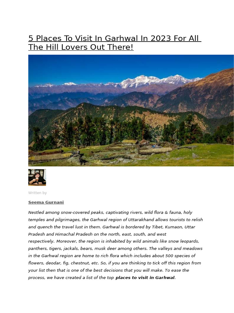 5 Places To Visit in Garhwal in 2023 For All The Hill Lovers Out There | PDF