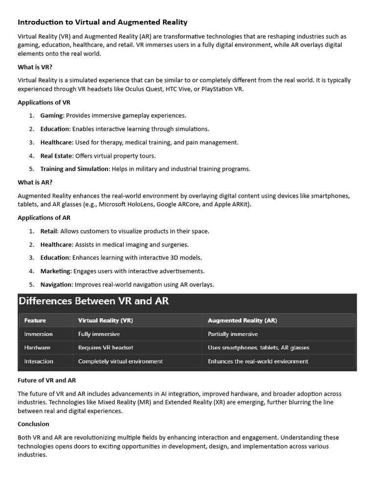 Introduction To Virtual and Augmented Reality | PDF