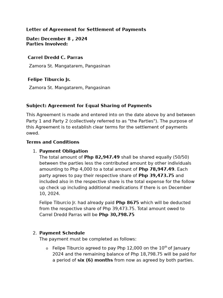 Payment Settlement Agreement 2024 | PDF | Private Law | Business Law