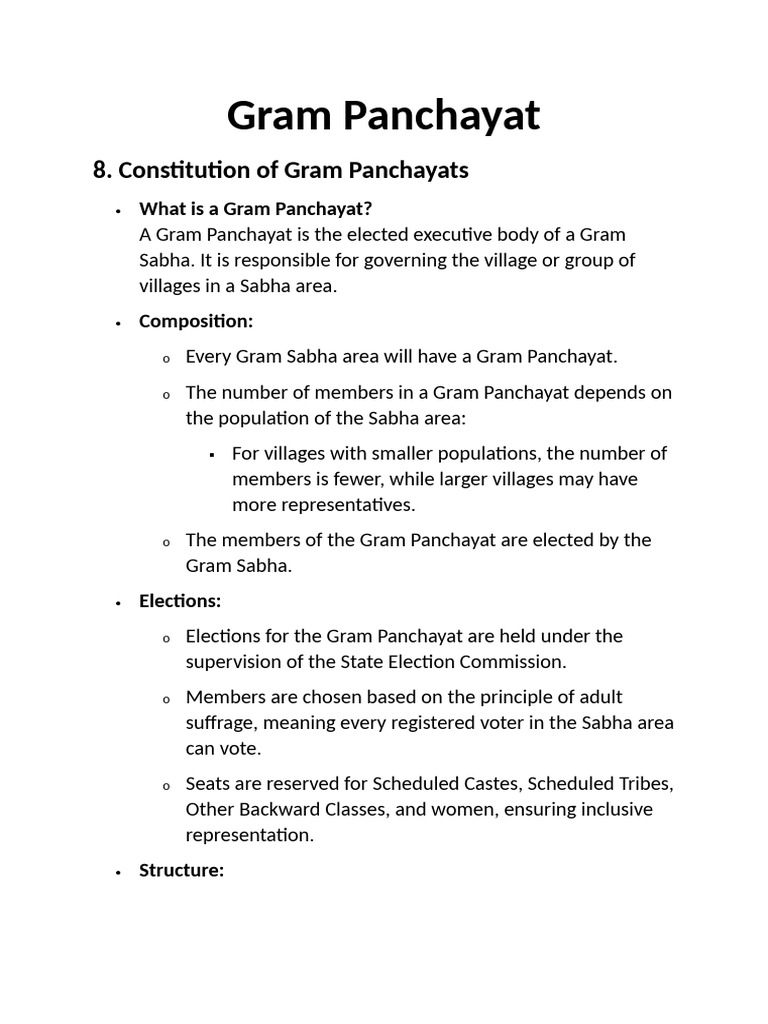 Gram Panchayat (Composition, Function, Meetings) | PDF