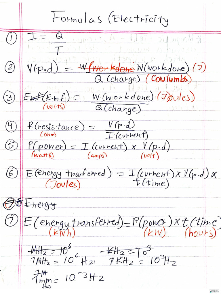 Electricity Important Physics Formula | PDF