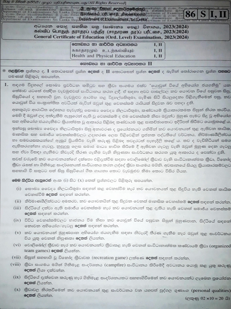 OL Health Past Paper and Answers - Removed | PDF