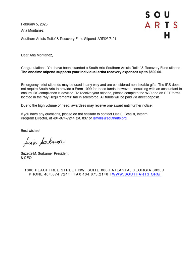 Award Letter - Ana Montanez | PDF