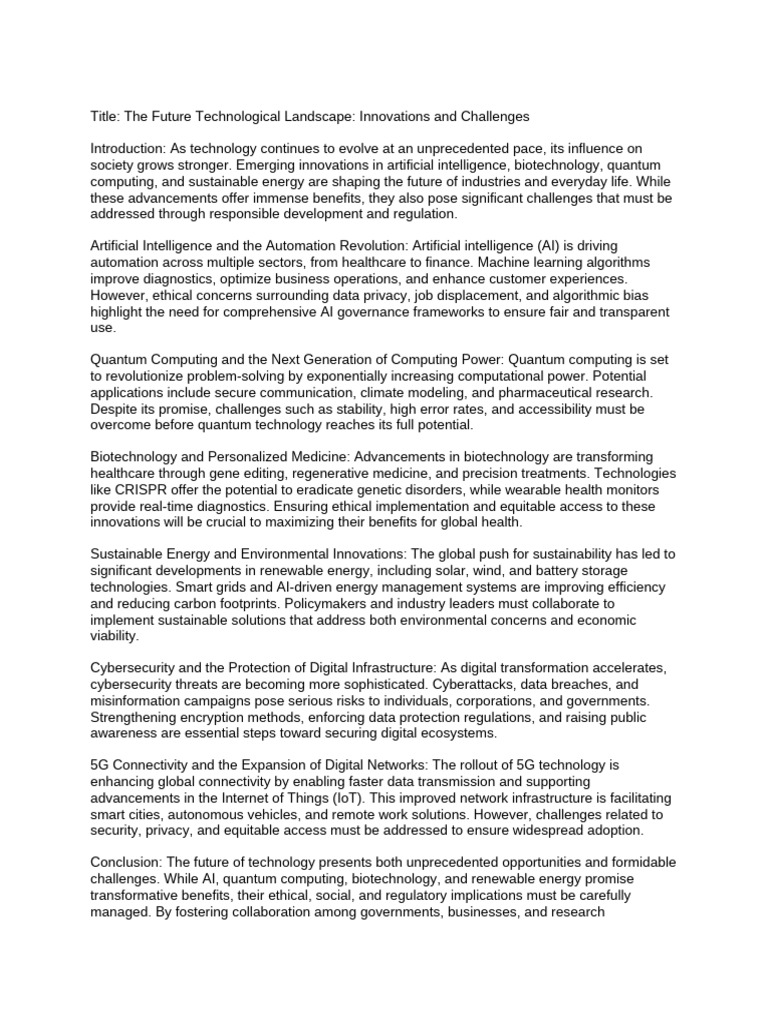 Title - The Future Technological Landscape - Innovations and Challenges ...