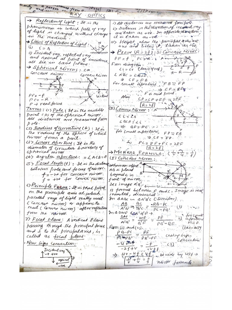 Ray Optics Notes | PDF