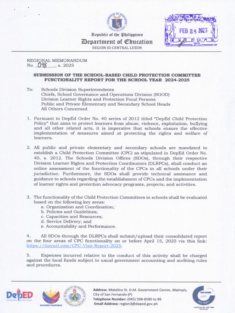 RM No. 098 S.2025 Submission of The School Based Child Protection ...