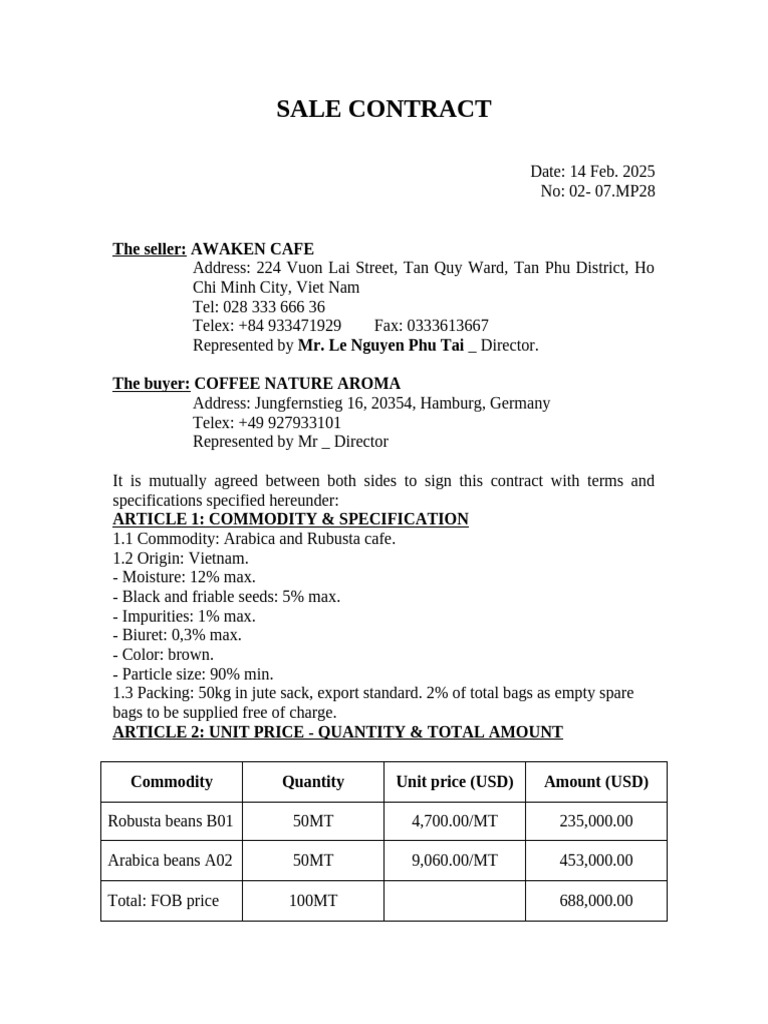 Coffee Export Contract | PDF | Receipt | Arbitration
