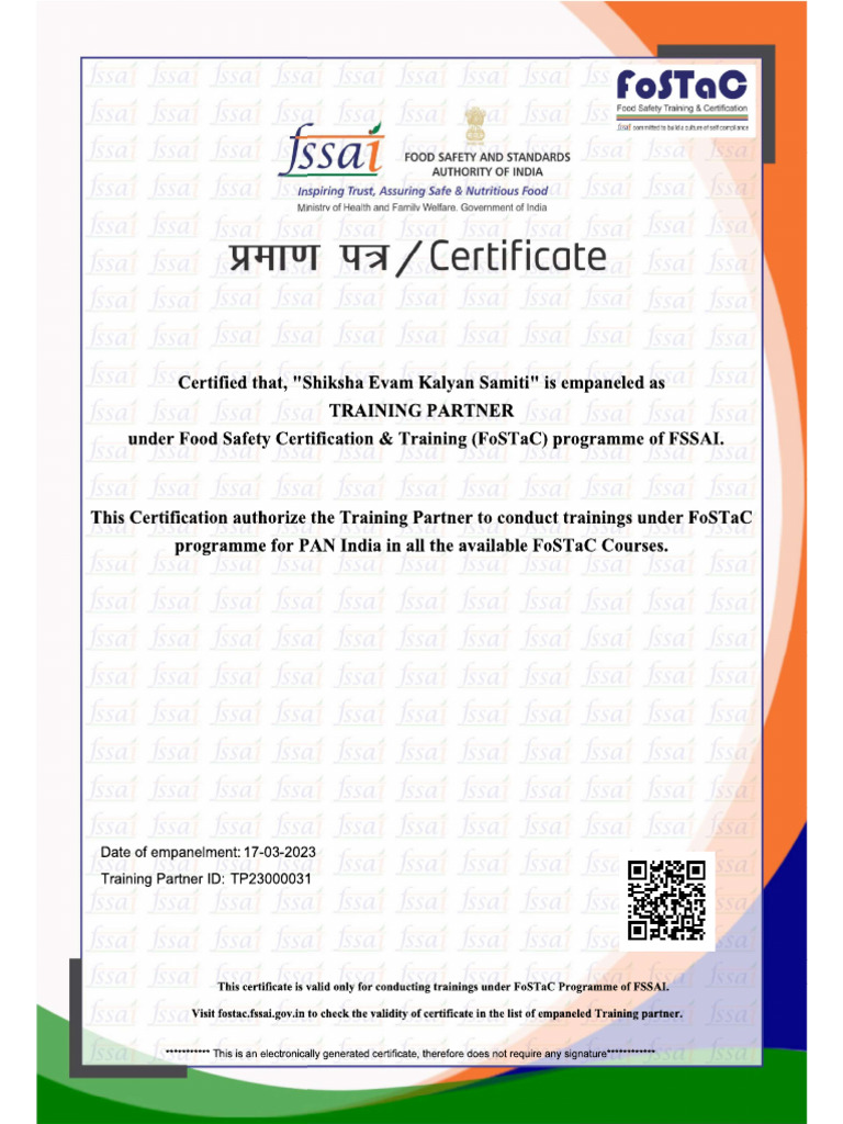 15 Fssai TP cer | PDF