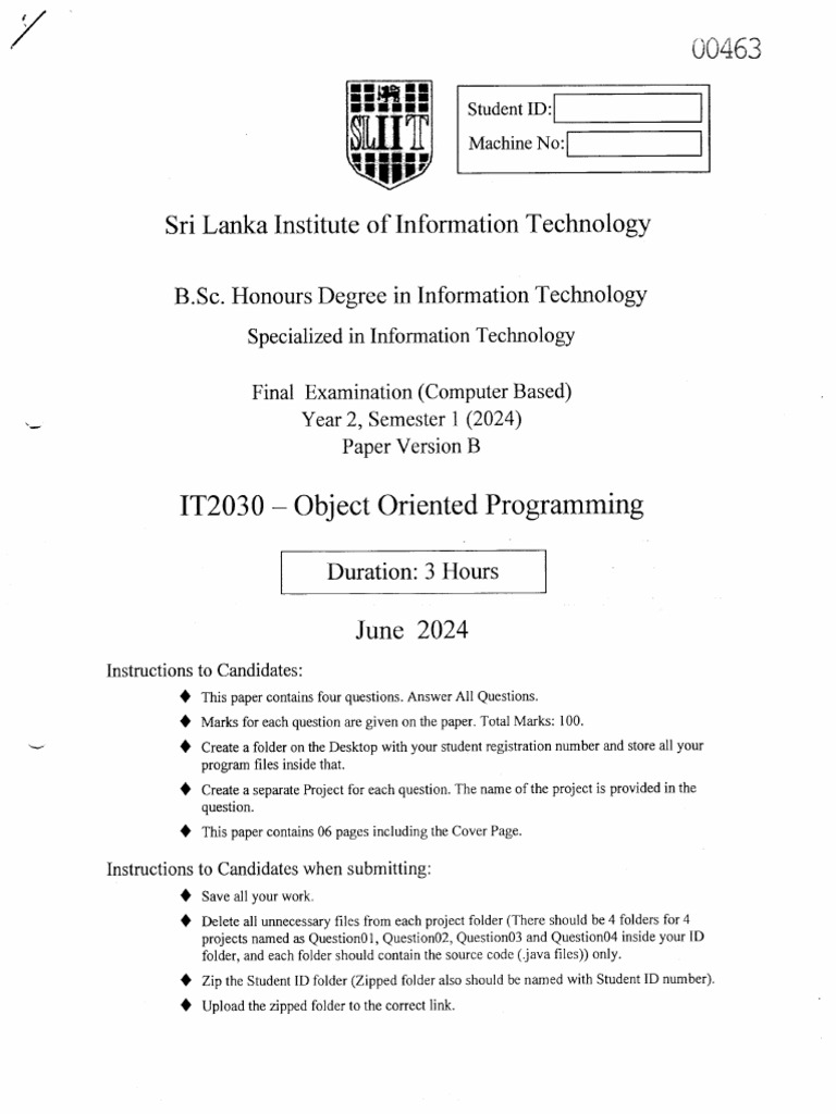 IT2030-Object Oriented Programming | PDF