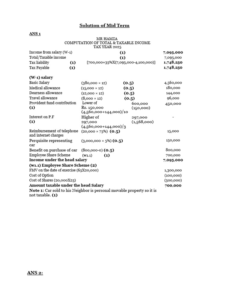 Solution of Mid Term | PDF | Income Tax | Expense