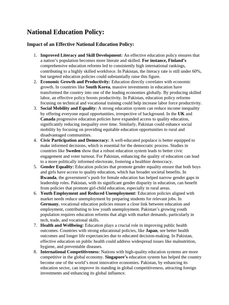 National Education Policy | PDF | Literacy | Education Policy
