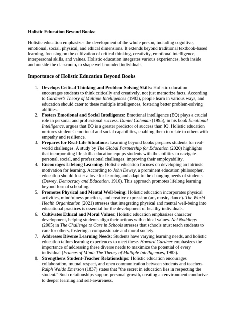 Holistic Education Beyond Books | PDF | Intelligence | Psychology