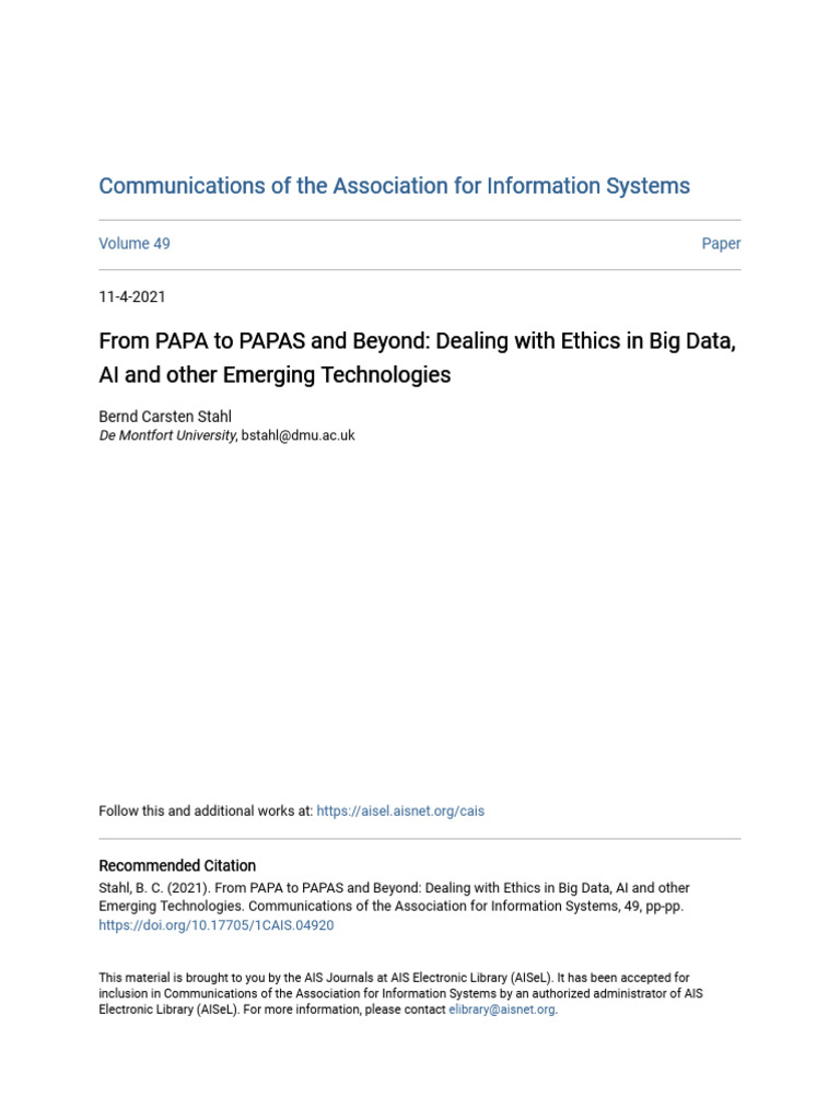 From PAPA To PAPAS and Beyond - Dealing With Ethics in Big Data A | PDF