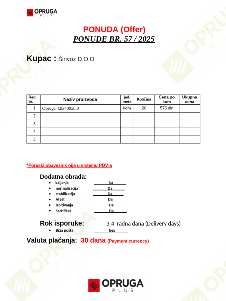 Ponuda Opruga Plus | PDF